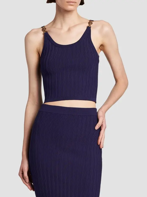 Versace La Vacanza Mesh Rib-knit Hardware Top