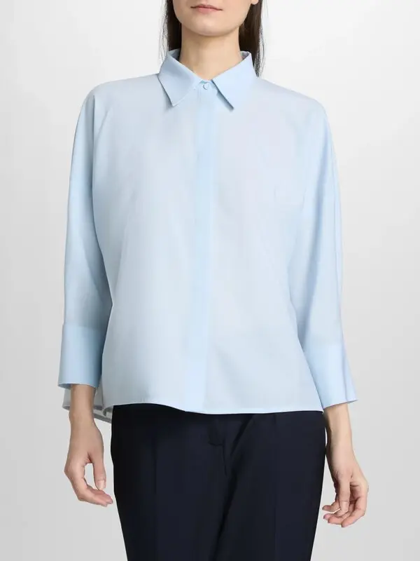 Fabiana Filippi Bistretch Wool Tulle-trim Button-front Shirt - Acqua