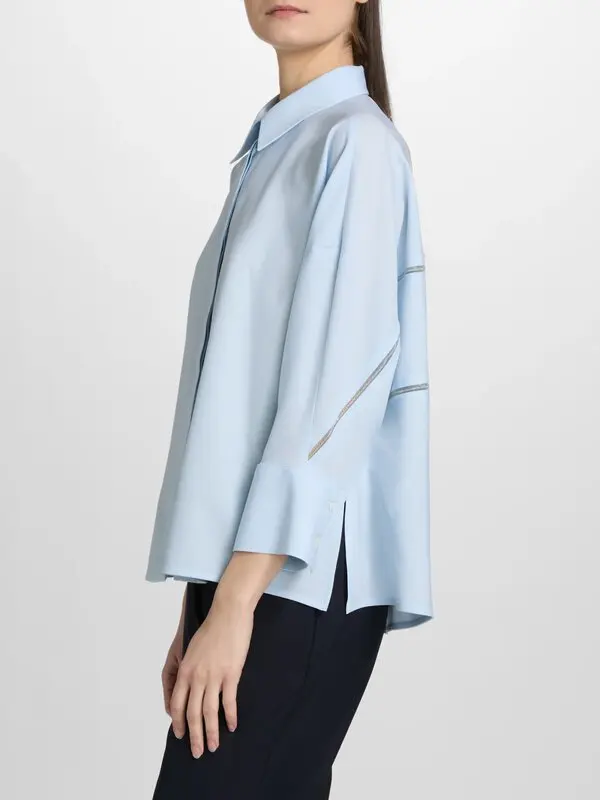 Fabiana Filippi Bistretch Wool Tulle-trim Button-front Shirt - Acqua
