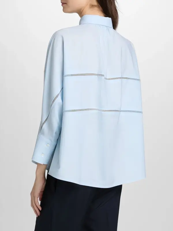 Fabiana Filippi Bistretch Wool Tulle-trim Button-front Shirt - Acqua