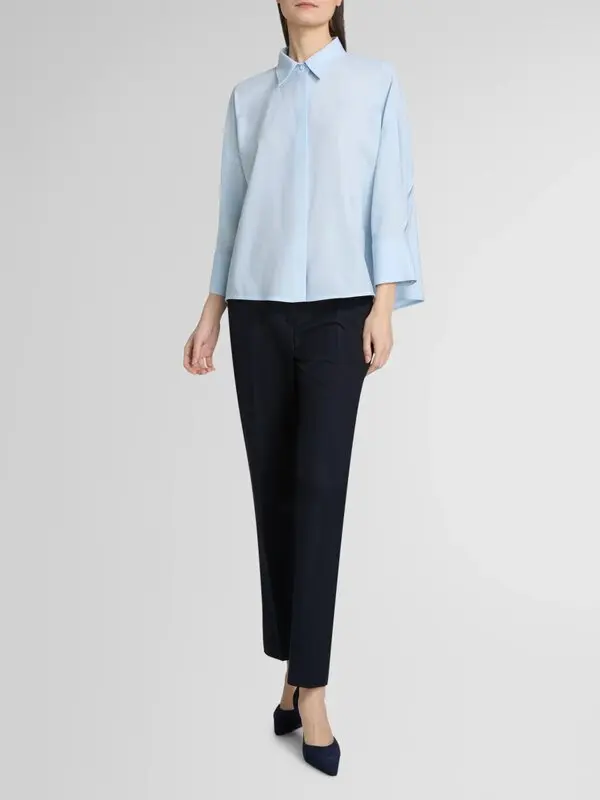 Fabiana Filippi Bistretch Wool Tulle-trim Button-front Shirt - Acqua