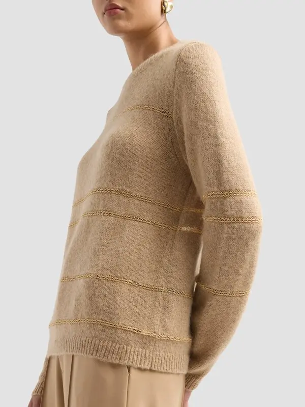 Fabiana Filippi Platinum Sequin Striped Crewneck Sweater