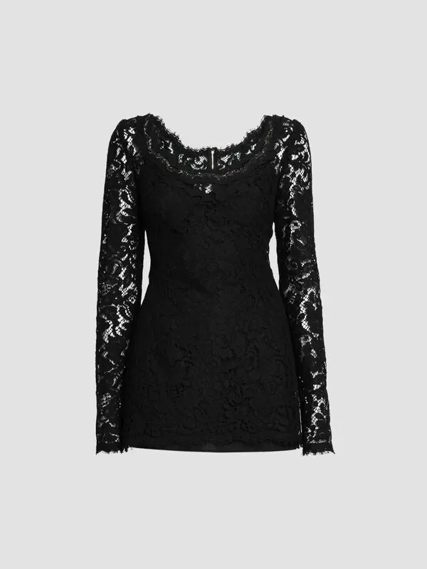 Dolce & Gabbana Lace Scoopneck Mini Dress - Nero