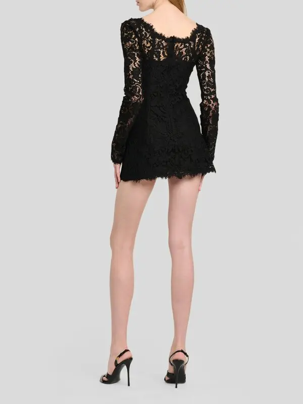 Dolce & Gabbana Lace Scoopneck Mini Dress - Nero