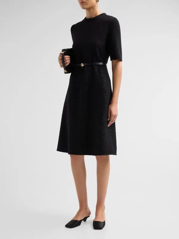 Fabiana Filippi Sequined Virgin Wool-blend Belted Knee-length Dress