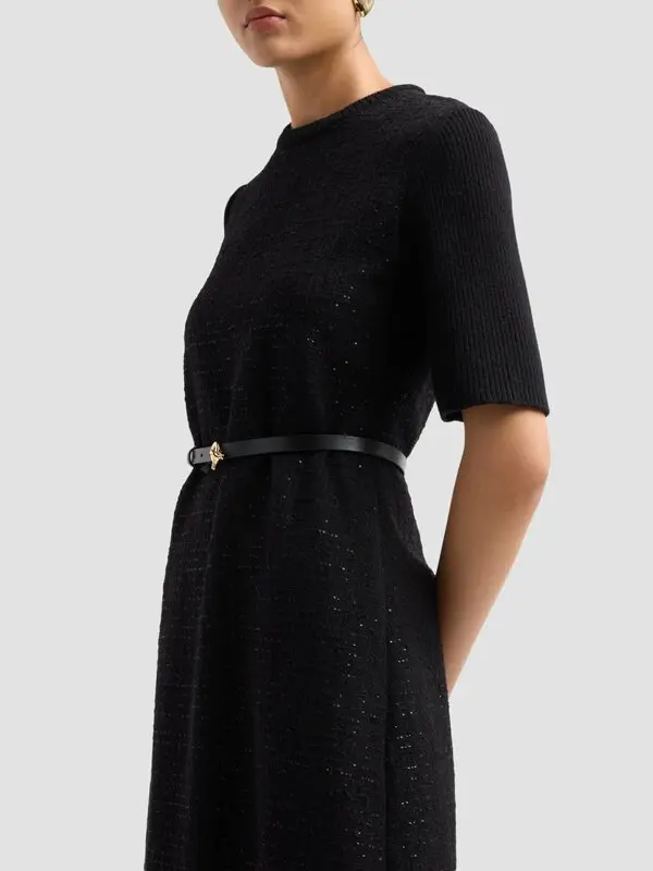 Fabiana Filippi Sequined Virgin Wool-blend Belted Knee-length Dress