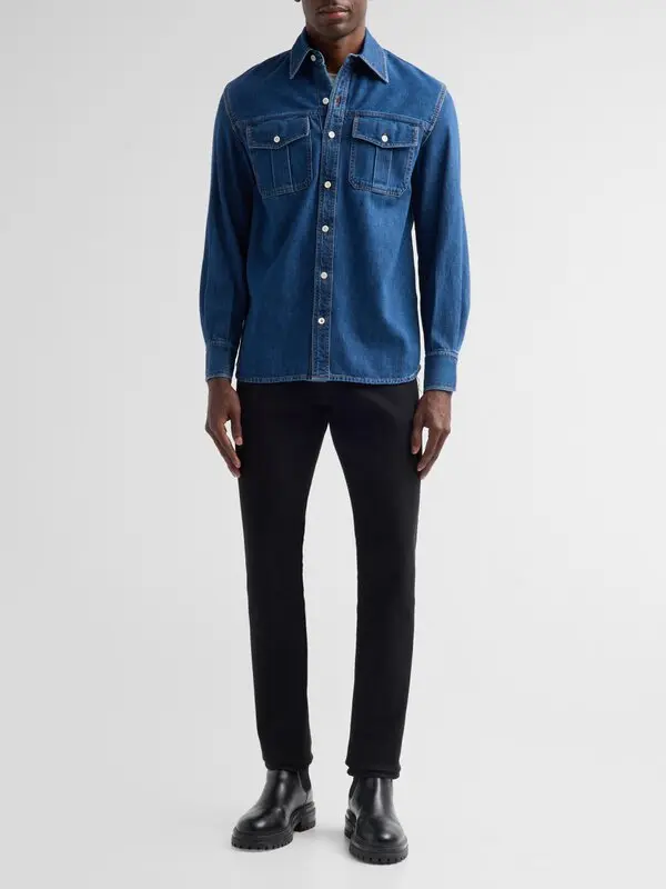 Isaia Cotton Denim Pocket Shirt
