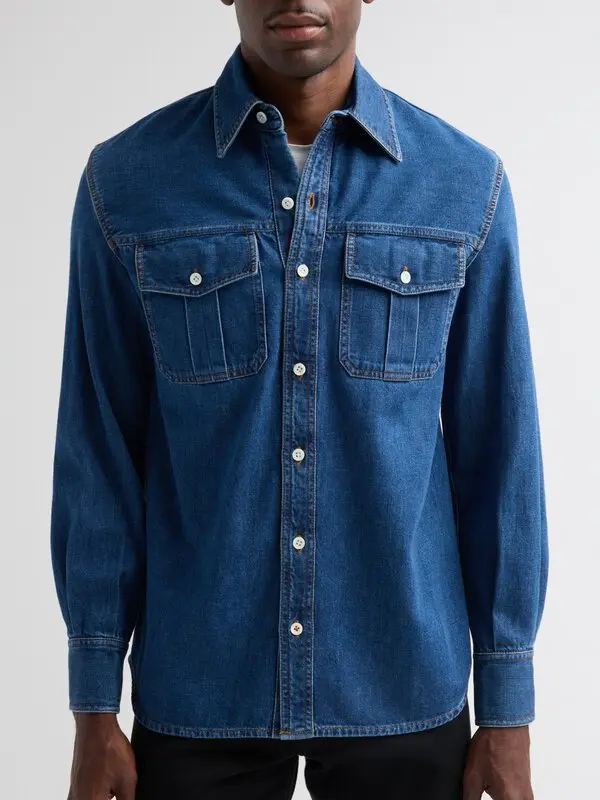 Isaia Cotton Denim Pocket Shirt