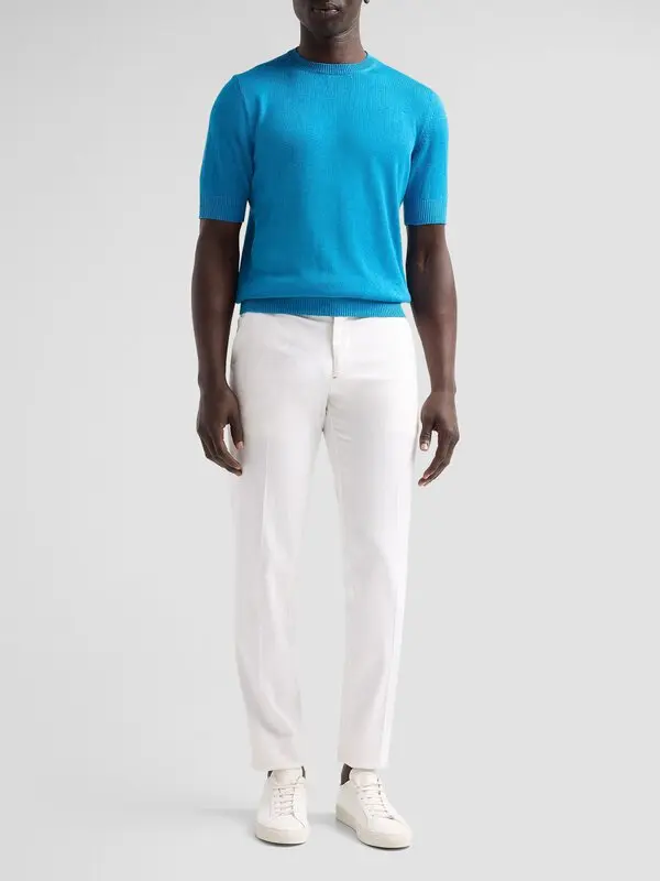Isaia Silk-linen Knit Short-sleeve Crewneck Shirt - Blue