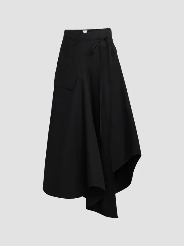 Bottega Veneta Asymmetric Cotton Toille Maxi Skirt - Double Black