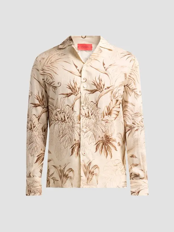 Isaia Palm-print Linen Camp Shirt