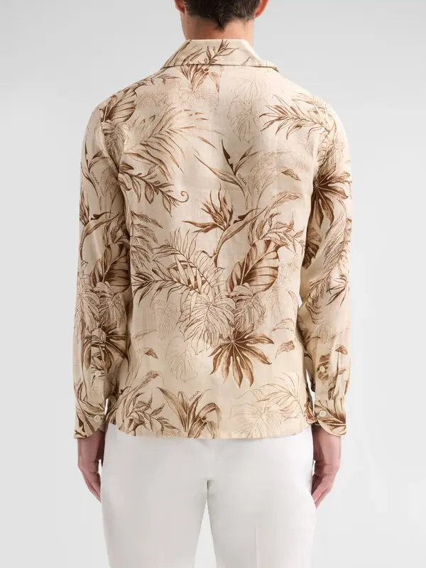 Isaia Palm-print Linen Camp Shirt