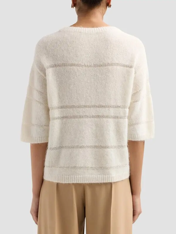 Fabiana Filippi Platinum Sequin Striped Short-sleeve Sweater