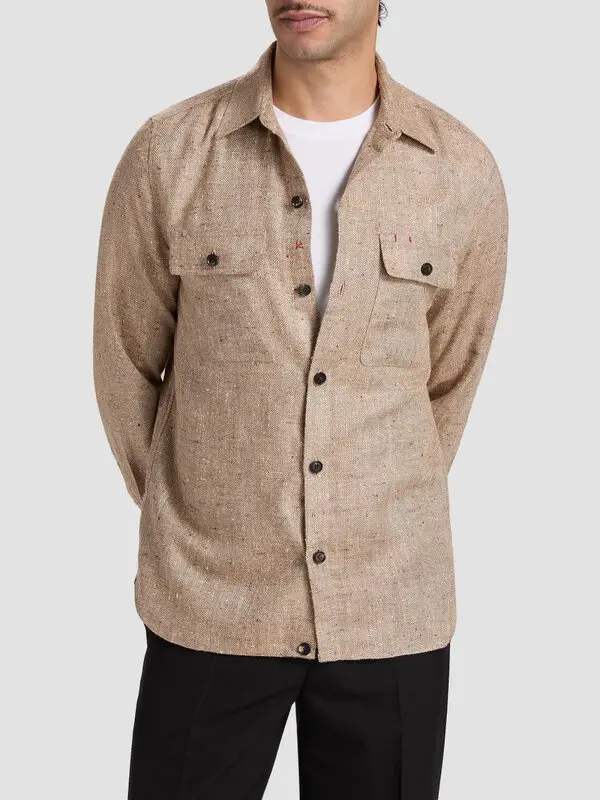 Isaia Herringbone Donegal Overshirt