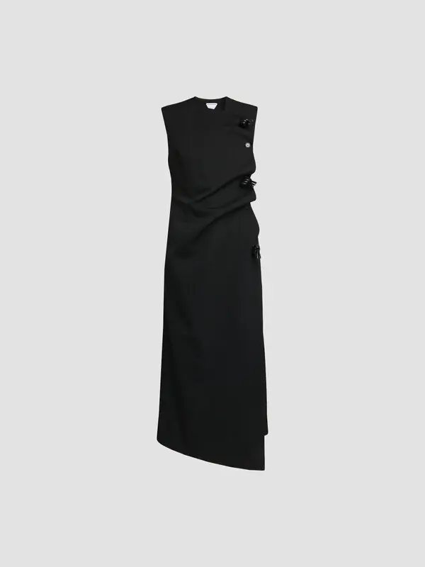 Bottega Veneta Buttoned Sleeveless Shift Midi Dress - Double Black