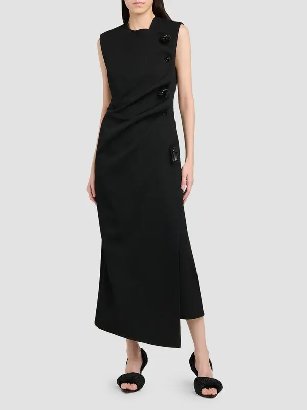 Bottega Veneta Buttoned Sleeveless Shift Midi Dress