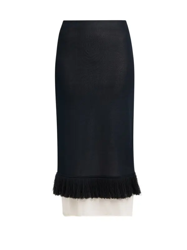 Bottega Veneta Layered Fringe-hem Fluid Silk-knit Midi-skirt - Midnight Blue