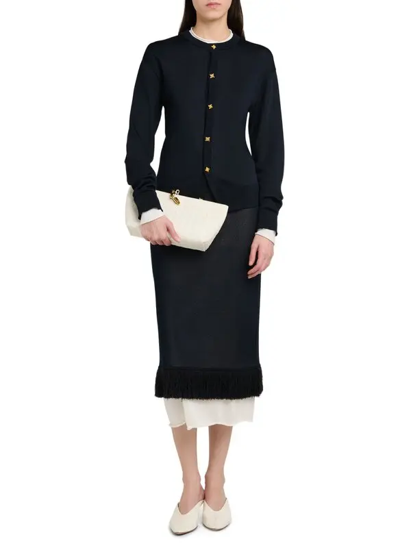 Bottega Veneta Layered Fringe-hem Fluid Silk-knit Midi-skirt