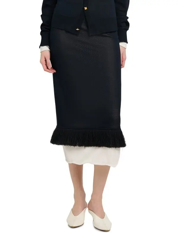 Bottega Veneta Layered Fringe-hem Fluid Silk-knit Midi-skirt