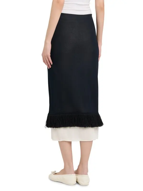 Bottega Veneta Layered Fringe-hem Fluid Silk-knit Midi-skirt
