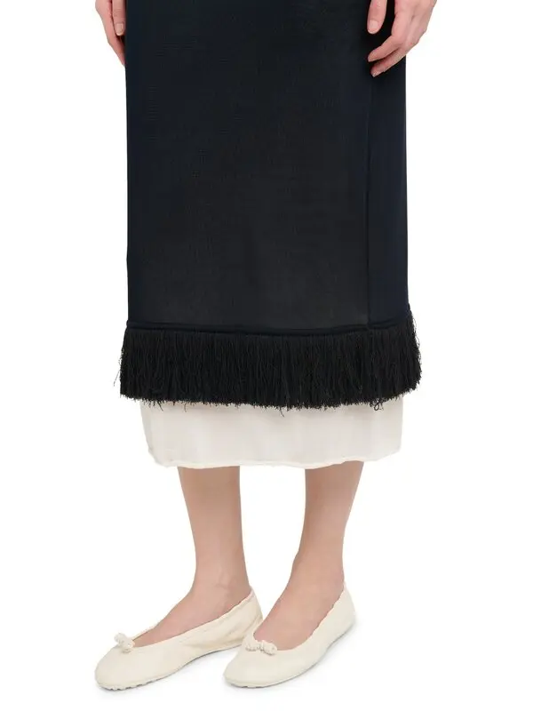 Bottega Veneta Layered Fringe-hem Fluid Silk-knit Midi-skirt