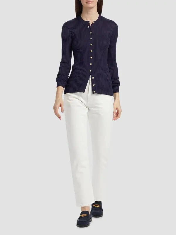 JIL SANDER Superfine Seamless Silk Rib-knit Cardigan