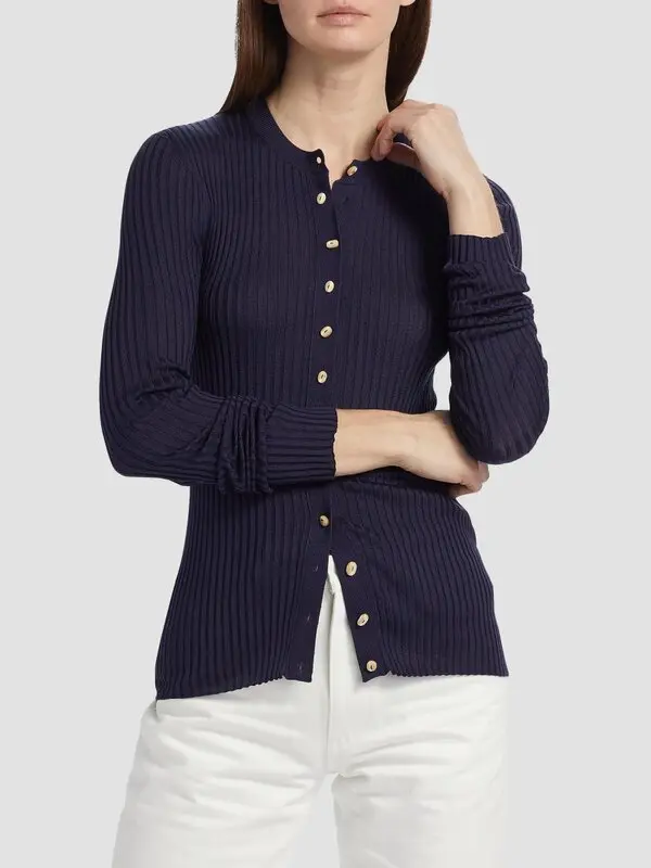 JIL SANDER Superfine Seamless Silk Rib-knit Cardigan