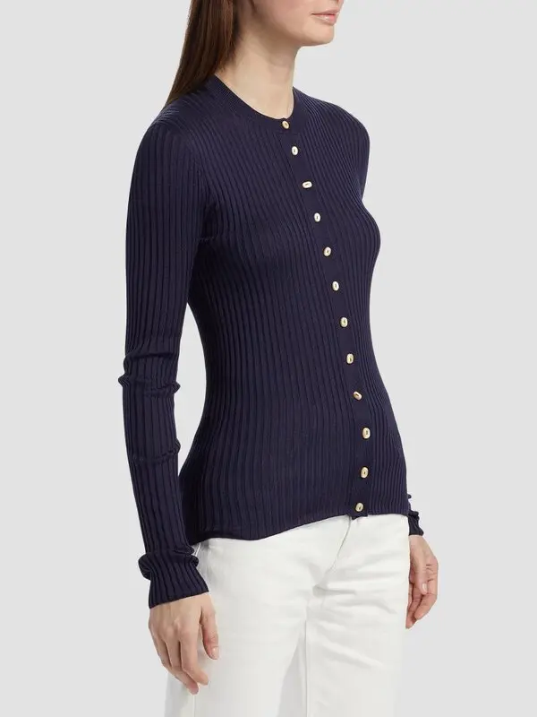 JIL SANDER Superfine Seamless Silk Rib-knit Cardigan