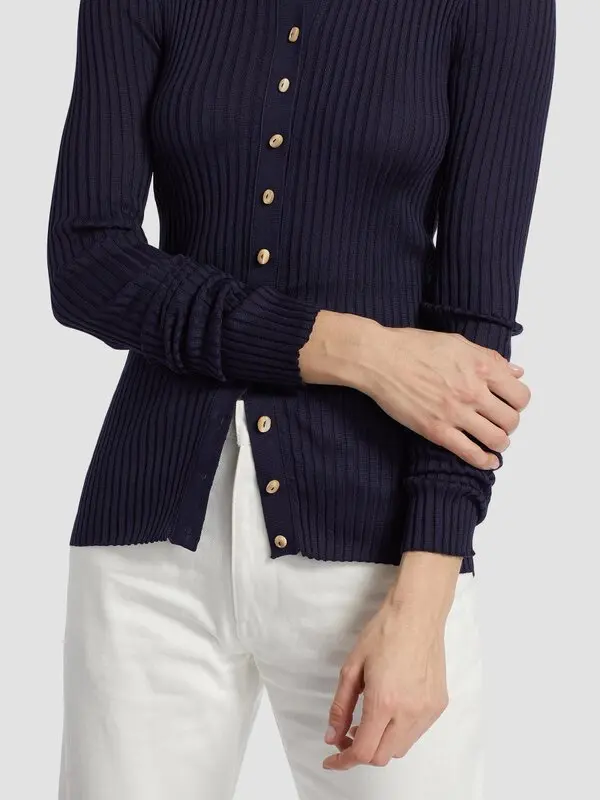 JIL SANDER Superfine Seamless Silk Rib-knit Cardigan