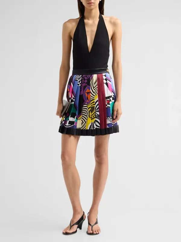 Versace Printed Pleated Silk Mini Skirt