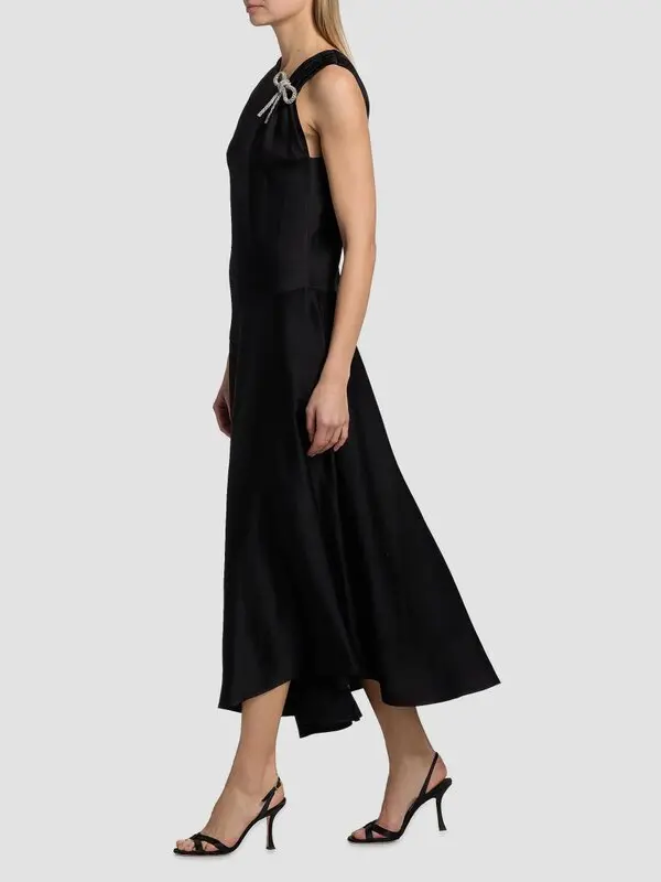 JIL SANDER Crystal Bow Bias-cut Midi-dress - Black