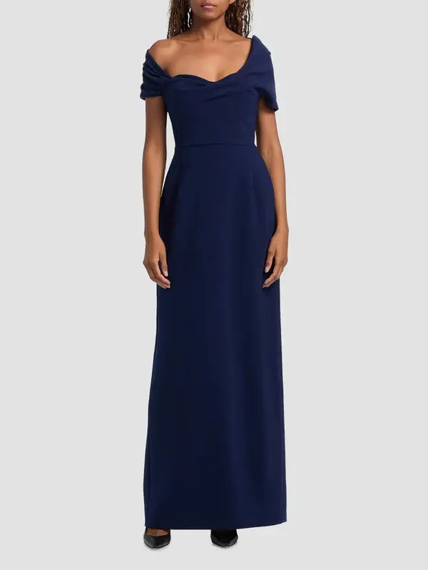 Carolina Herrera Draped Off-the-shoulder Column Gown - Dark Navy
