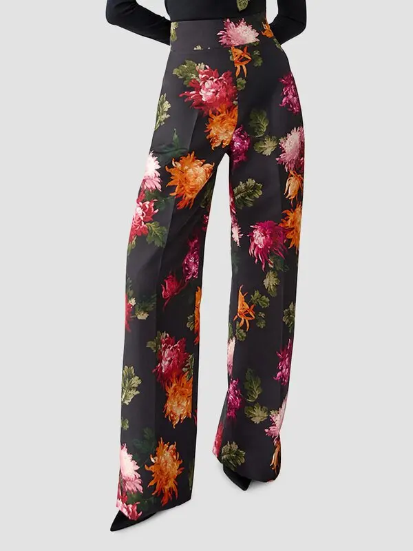 Carolina Herrera Diane Floral Faille Wide-leg Pants