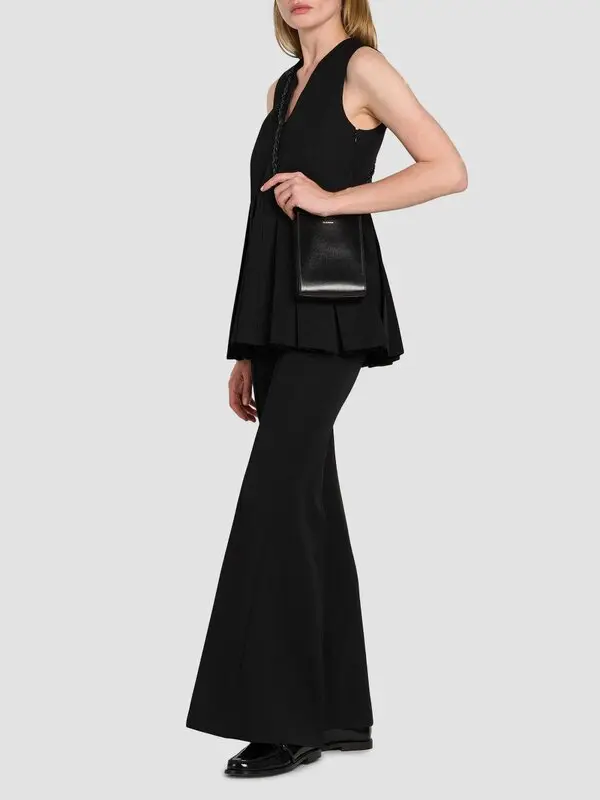 JIL SANDER Pleated Wool V-neck Sleeveless Top