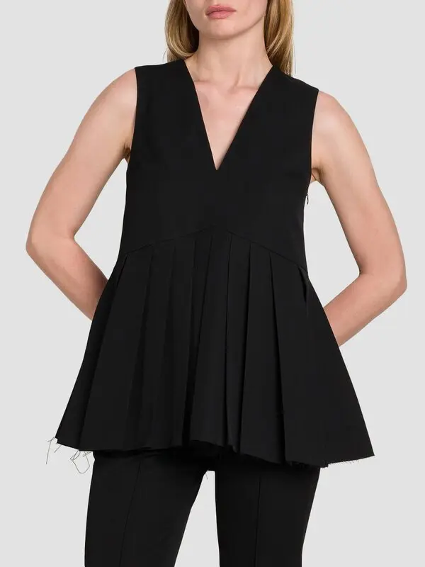 JIL SANDER Pleated Wool V-neck Sleeveless Top