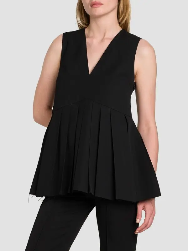 JIL SANDER Pleated Wool V-neck Sleeveless Top