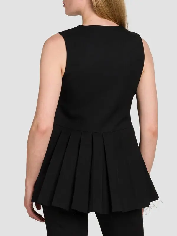 JIL SANDER Pleated Wool V-neck Sleeveless Top