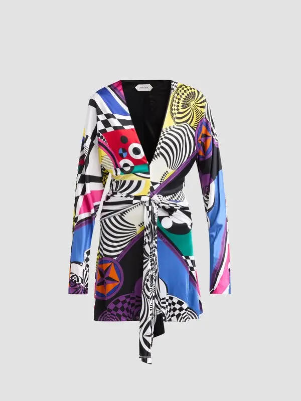 Versace Printed Jersey Tie-waist Mini Dress