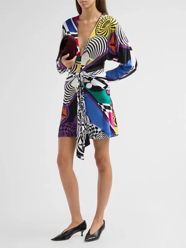 Versace Printed Jersey Tie-waist Mini Dress