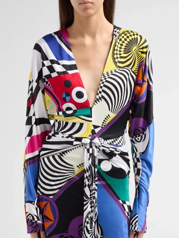 Versace Printed Jersey Tie-waist Mini Dress