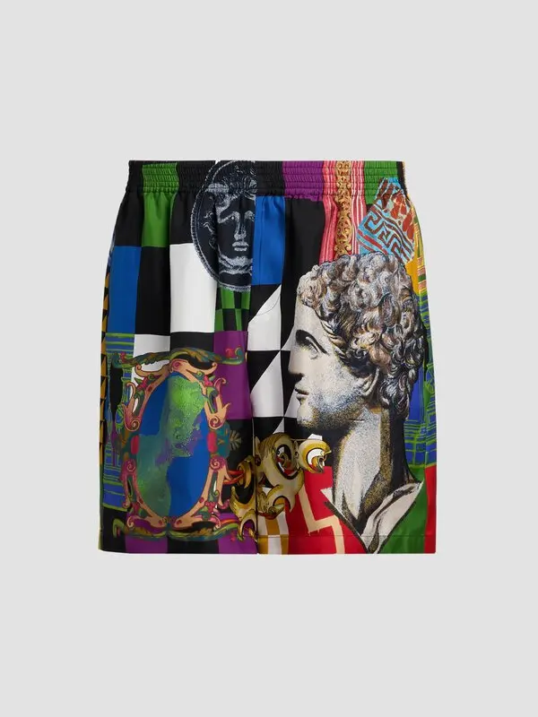 Versace Medusa Collage Silk Twill Shorts - Multicolor