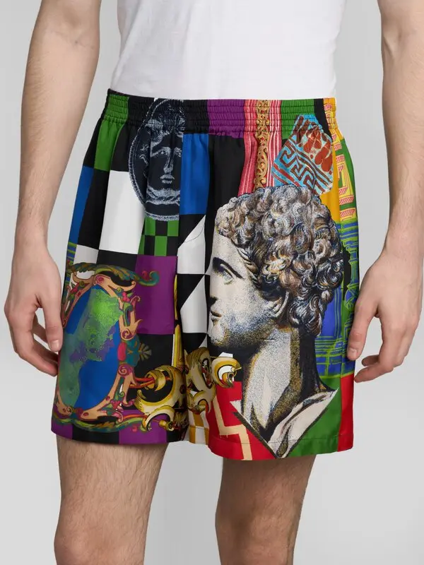 Versace Medusa Collage Silk Twill Shorts - Multicolor