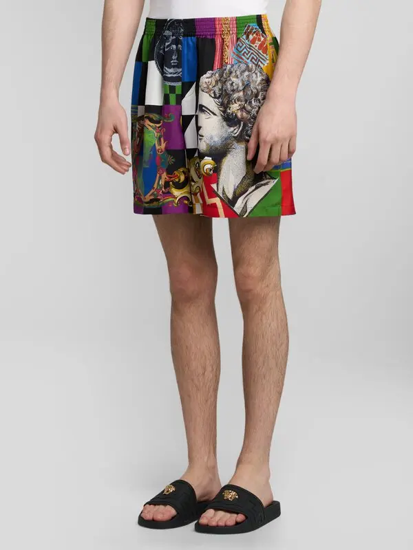 Versace Medusa Collage Silk Twill Shorts - Multicolor