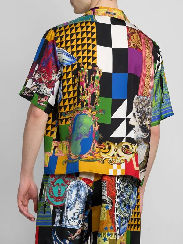 Versace Medusa Collage Silk Twill Camp Shirt - Multicolor