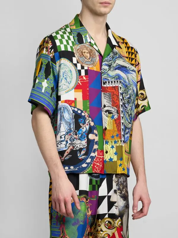 Versace Medusa Collage Silk Twill Camp Shirt - Multicolor