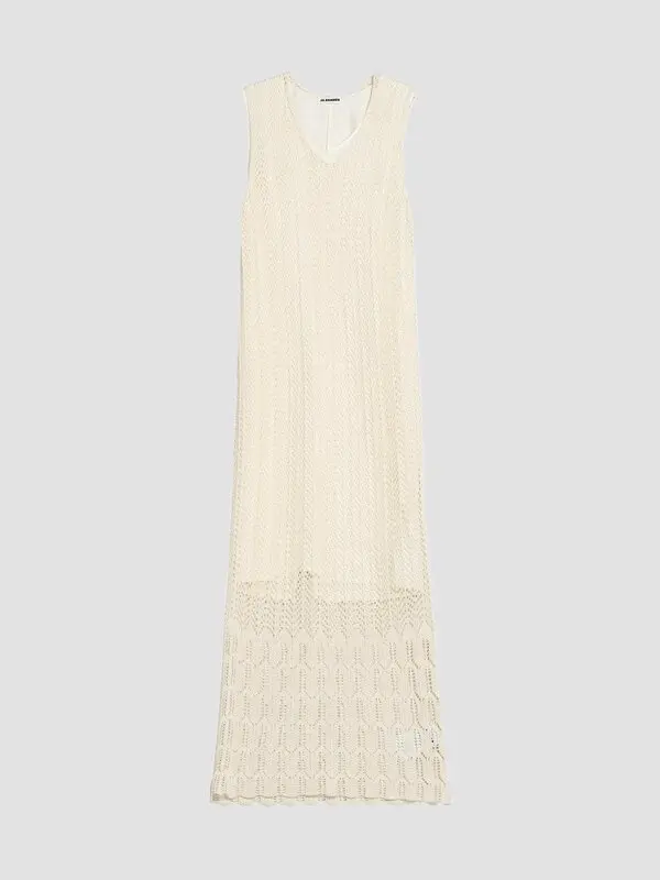 JIL SANDER Chevron Knit Cotton Maxi Dress - Eggshell