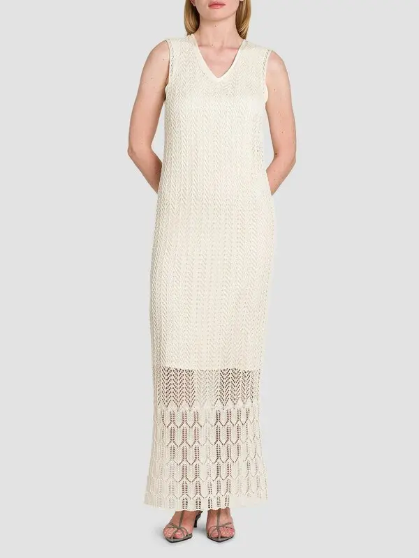 JIL SANDER Chevron Knit Cotton Maxi Dress - Eggshell