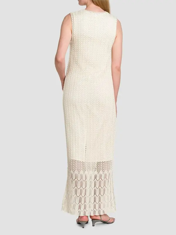 JIL SANDER Chevron Knit Cotton Maxi Dress - Eggshell