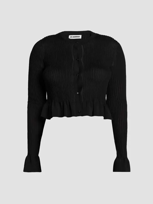 JIL SANDER Frill-trim Rib-knit Cardigan - Black
