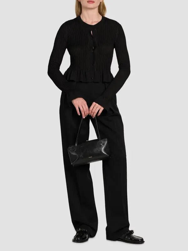 JIL SANDER Frill-trim Rib-knit Cardigan - Black